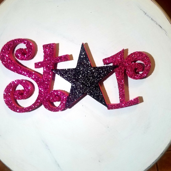 Accents | Wooden Glitter Sign That Says Star Hot Pink | Poshmark